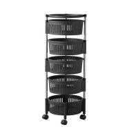 China Five Layer Kitchen Storage Rack 31.5x31.5x88cm Black Round Basket Rolling Cart for sale
