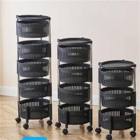 China Five Layer Kitchen Storage Rack 31.5x31.5x88cm Black Round Basket Rolling Cart for sale