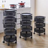 China Five Layer Kitchen Storage Rack 31.5x31.5x88cm Black Round Basket Rolling Cart for sale