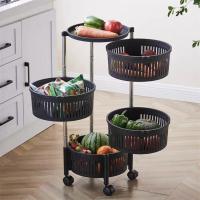 China Five Layer Kitchen Storage Rack 31.5x31.5x88cm Black Round Basket Rolling Cart for sale