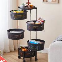 China Five Layer Kitchen Storage Rack 31.5x31.5x88cm Black Round Basket Rolling Cart for sale