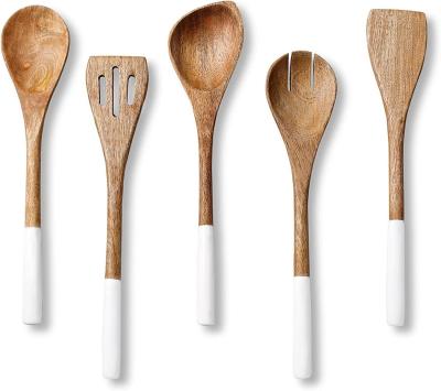 China 5 stukken Acacia Hout Keuken Kook Set Lepel Spatula Vork Slotted Turner Hoek Lepel Te koop