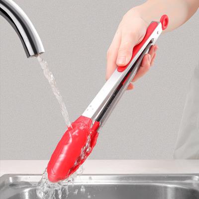 China Rood Silicone Clamp Roestvrij staal Keuken Grill Tongs voor Outdoor Camping BBQ Buffet Te koop