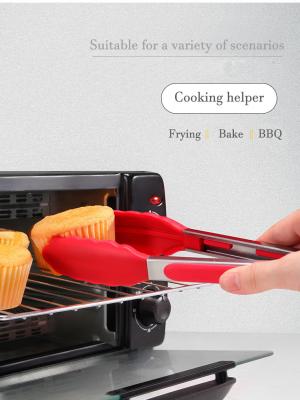 China Rood Silicone Clamp Roestvrij staal Keuken Grill Tongs voor Outdoor Camping BBQ Buffet Te koop