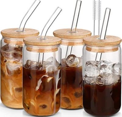 China Party Occasion Morden Luxury 16oz Clear Glass Mason Jug with Bamboo Lid and Straw for sale