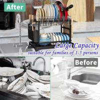 China Kitchen Dish Drying Rack with Drainboard 2-layer Foldable Tableware for sale