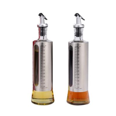 Cina Dispensatore di olio d'oliva in acciaio inossidabile argento 500 ml Bottiglia di vetro con becco per versare in vendita