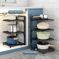 China Foldable Pot Rack Black Kitchen Sink Organizer 23x28x33 cm Carbon Steel Adjustable Storage for sale