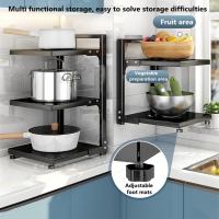 China Foldable Pot Rack Black Kitchen Sink Organizer 23x28x33 cm Carbon Steel Adjustable Storage for sale