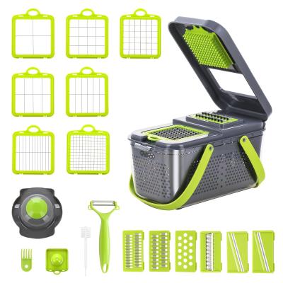 Cina 22pcs Slicer di verdura Dicer con maniglia del cestino di scarico e tagliatore di mandolina sostenibile in vendita