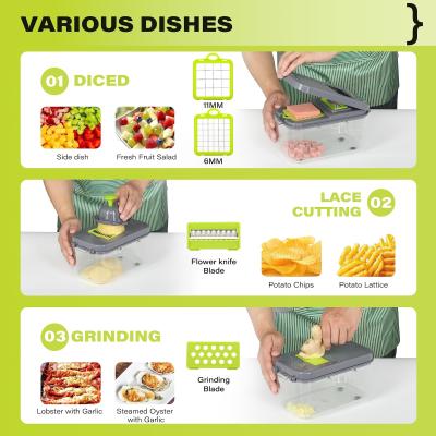 Cina 22pcs Slicer di verdura Dicer con maniglia del cestino di scarico e tagliatore di mandolina sostenibile in vendita