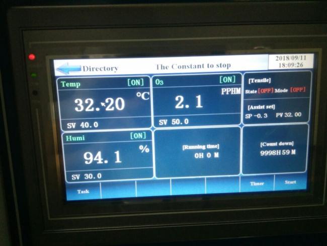 Ozone Aging Test Chamber control panel