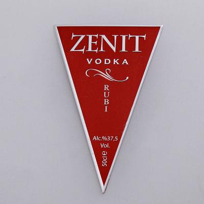China Personalised wine bottle tag metal wine label aluminum bottle sticker for wedding present Triangle Red for sale