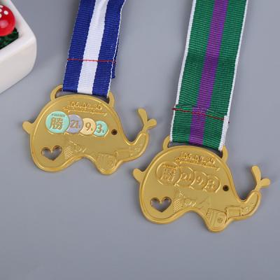 China Contemporary Stylish Fluted Gold Attendance Budget Children's Medals with School Ribbons for Secondary Schools Preschool for sale