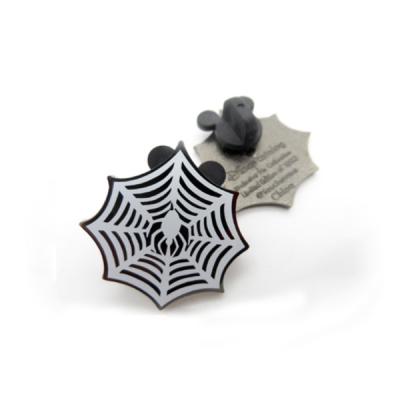 China OEM spider badge pin in black with white customized logo on backside for sale
