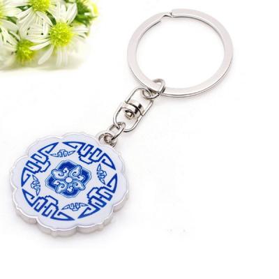 China Chinese Celadon Porcelain Metal Key Chain Hook Key Ring for sale