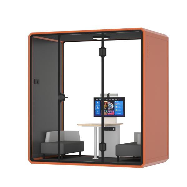 Quality Orange Colour Sound Proof Meeting Pods Model L Modular Office Booth for sale