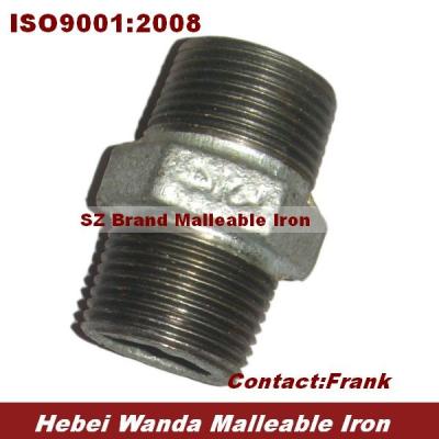 China Galvanized banded malleable iron Hex nipple BS thread,NPT thread for sale