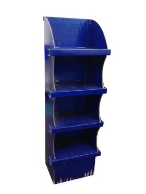 China Blue color Large Size Retail Cardboard Display Rack with 4 Tier Shelf for sale