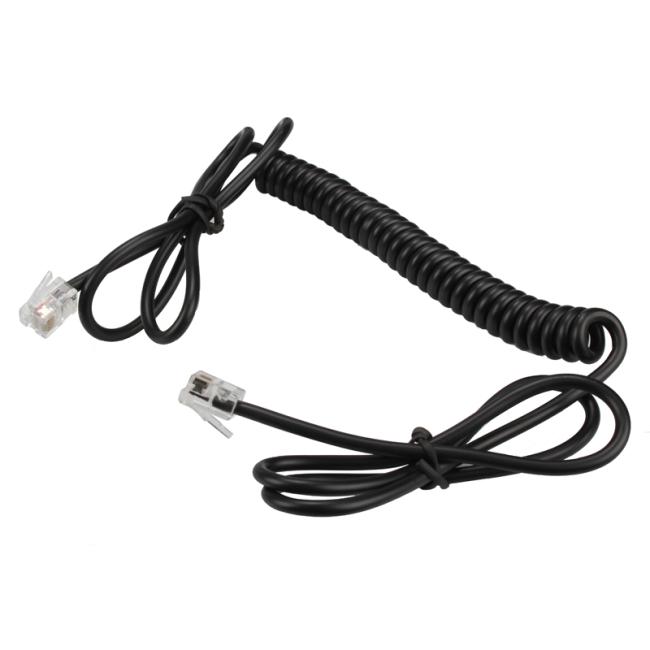 RJ9 To RJ11  4PIN To 6PIN Black  Telephone Extension Coil Cable Cord Curly Plug To Plug