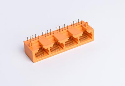 China 4 Port Network RJ45 PCB Connector Side Entry Orange Plastic Housing TM56B914SXX13 for sale