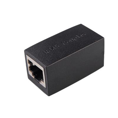 China Rj45 Network Splitter Adapter 180 Degree Through RJ45 Female Adapter 8P8C Network Cable Extension Black for sale
