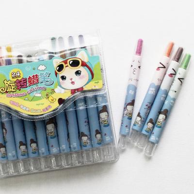 China Hot Selling Cute Cartoon Printing 24 Colors Rotating Crayon Set for sale