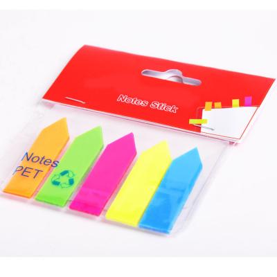 China Hot selling arrow shape 5 colors PET self-adhesive fluorescent note pad for sale