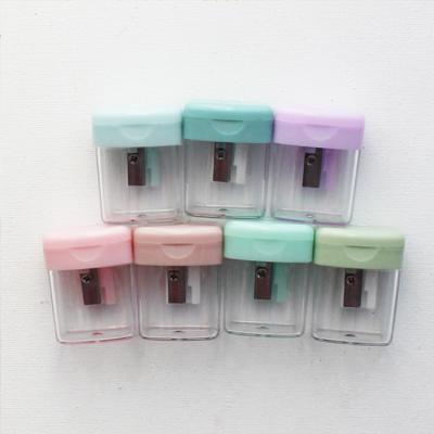 China high quality hot sale candy color cover clear plastic sharpener for sale