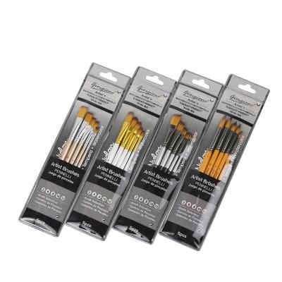 China 6pcs Solid Wood Pen Holder Exquisite Texture Nylon Brush Art Custom Paint Brushes for sale