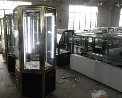 China Rechte Showcase 6 Kanten Roterende Plank/2 het GlasVitrines van de Voedselvertoning van de Deurenbakkerij Te koop