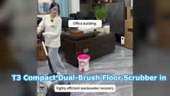 T3 Compact Dual-Brush Floor Scrubber in Action