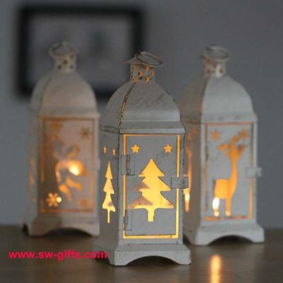China White Metal Lantern Christmas Decoration Designs Hurricane Lamp Nordic Candle Holder for sale