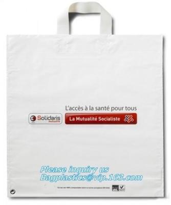 China Custom design plant based compostable biodegradable HDPE soft loop handle plastic shopping bag, flexi soft loop handle p for sale