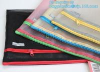 China PVC Mesh Pattern Document File Bag with Slider Zipper and Handle for A4 Size for sale