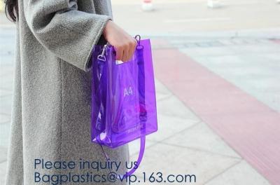 China Custom Clear Transparent Holographic Iridescent Ladies Vinyl Tpu Shopper Women Shopping Tote Bag Garment Bags,Storange for sale