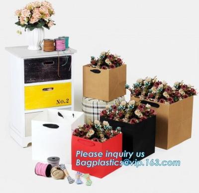 China flower carrier bag for gift, paper bag for carry flower,Waterproof white Kraft paper flower bag for packing with ribbon for sale