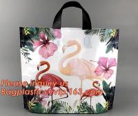 China Biodegradable Custom Printed Stand Up Block Bottom Soft Loop Handle Plastic Bag 12 Colors for sale