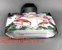 China Biodegradable Custom Printed Stand Up Block Bottom Soft Loop Handle Plastic Bag 12 Colors for sale