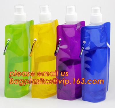 China portable foldable water bottle / folding water bag,BPA Free Stand Up Spout Portable Foldable Water Bottle/Bag With Carab for sale