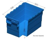 China Heavy Duty Stackable Attached Lid Turnover Box 63g PP Plastic Shipping Tote for Storage and Moving for sale