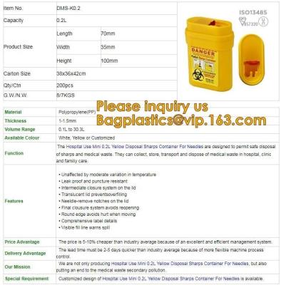 China Disposal sharp container for store and dispose of medical waste,Cheap Disposable Plastic Medical Sharp Safe Container 1L for sale