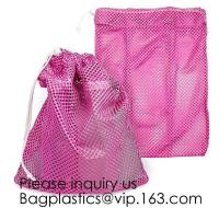 China Custom Large Capacity Mesh Drawstring Laundry Bag 100% Polyester Washable Reusable Cloth Bag for sale