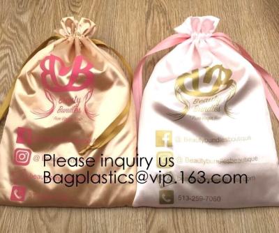 China Shinny Golden Satin Drawstring Bag With Rose Gold Printing,Satin Pouch With Ruffle,Small Colorful Thick Satin Drawstring for sale