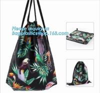 China Recycled Foldable Polyester Drawstring Backpack 210D Custom Logo Printed Shopping Bag 54x40cm for sale