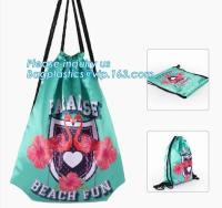 China Recycled Foldable Polyester Drawstring Backpack 210D Custom Logo Printed Shopping Bag 54x40cm for sale