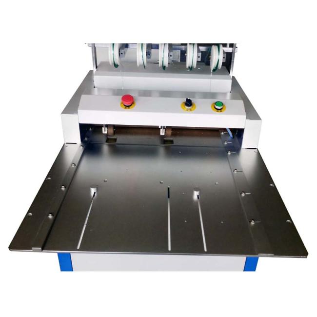 Close-up of glue tape application process