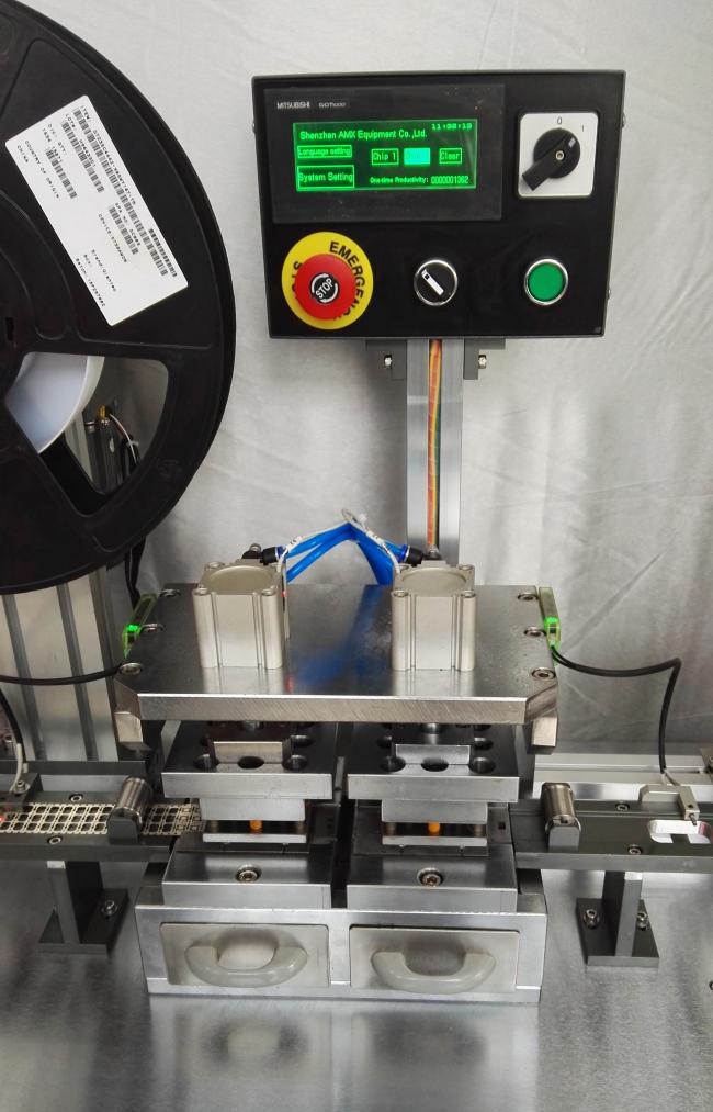 Close-up view of RFID chip tape processing