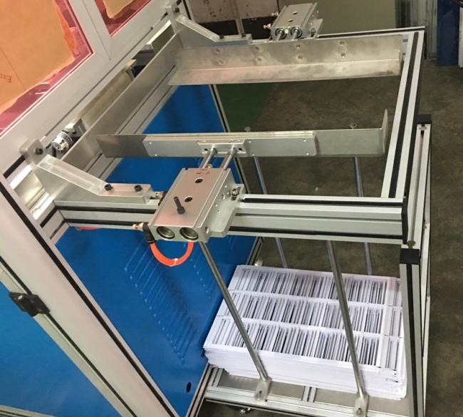 Close-up view of the card sorting mechanism