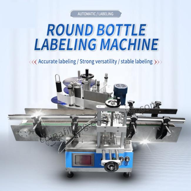 Tabletop Three Face Labeler Tinplate Can Adhesive Round Bottle Automatic Label Applicator Machine